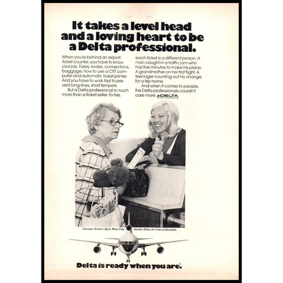 Delta | Art | 974 Delta Airlines Vintage Print Ad Counter Agent Lady ...